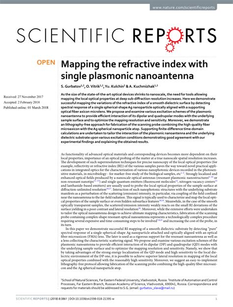 Pdf Mapping The Refractive Index With Single Plasmonic Nanoantenna