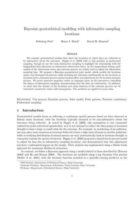 Pdf Bayesian Geostatistical Modelling With Informative Sampling Locations