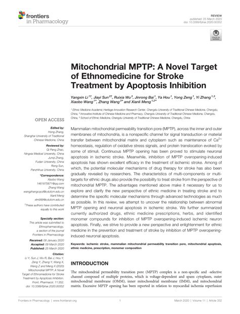 Pdf Mitochondrial Mptp A Novel Target Of Ethnomedicine For Stroke