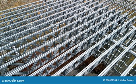 Building Construction From Metal Trusses Lattice Structure Of Stock
