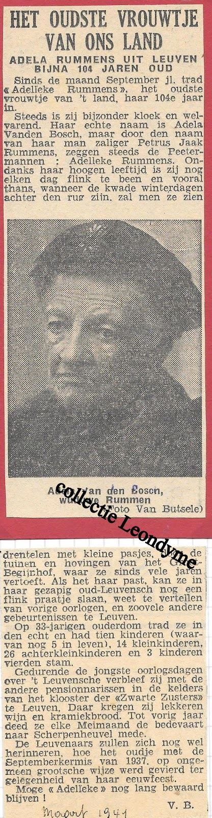 Historische Weetjes 107 Jarige Adèle Vanden Bosch 1837 1944 Ooit De
