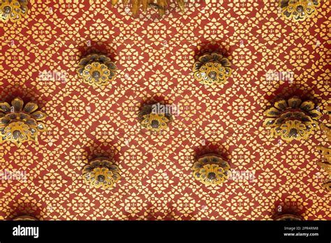 With Thai Pattern On The Ceiling Of The Thai Temple Decorated