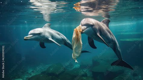 A Distressing Scene Of A Dolphin Struggling Amidst Plastic Waste