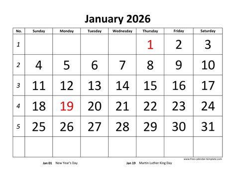 Printable Monthly 2026 Calendar