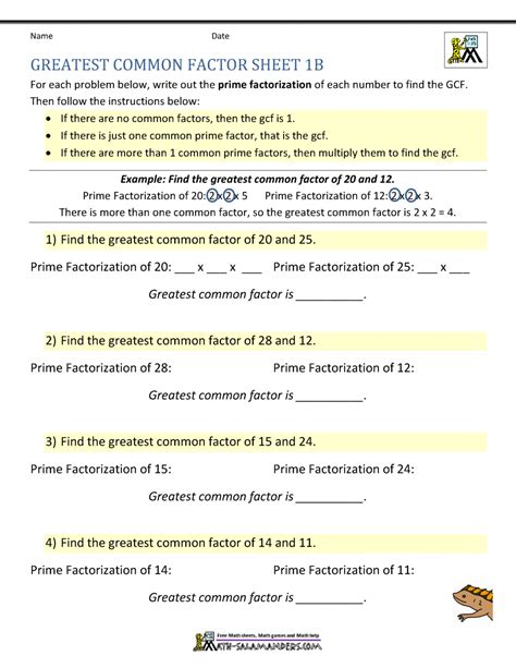 Factoring Greatest Common Factor Worksheet