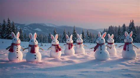 Adorable Snow Bunnies In Winter Wonderland Stock Illustration