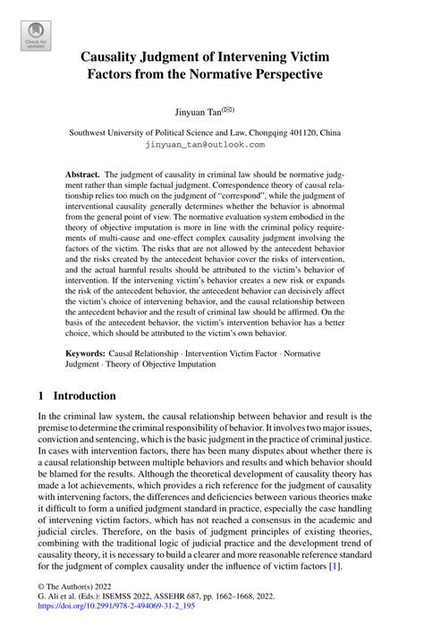 Pdf Causality Judgment Of Intervening Victim Factors From The