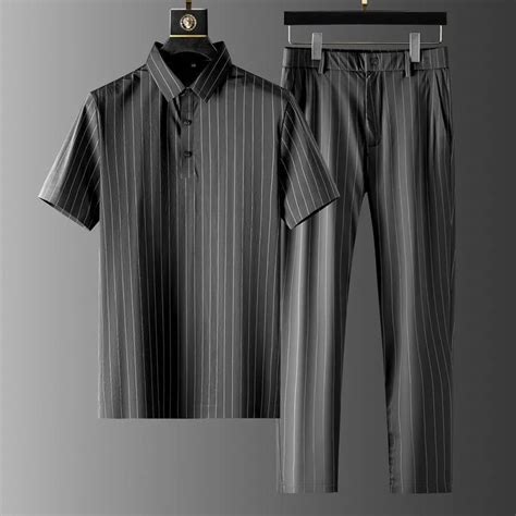 Striped Suit 2 Piece Set Gray Xl Smart Casual Casual Pinstripe Suit