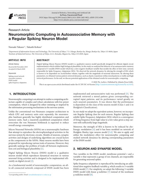 Pdf Neuromorphic Computing In Autoassociative Memory With A Regular