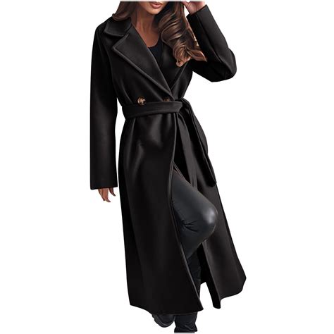 Zpanxa Womens Belted Trench Coat Lightweight Wool Blend Tailored Fit