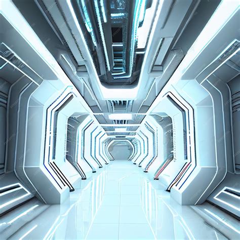Premium Photo Architecture Sci Fi Corridor Interior Clean White Neon