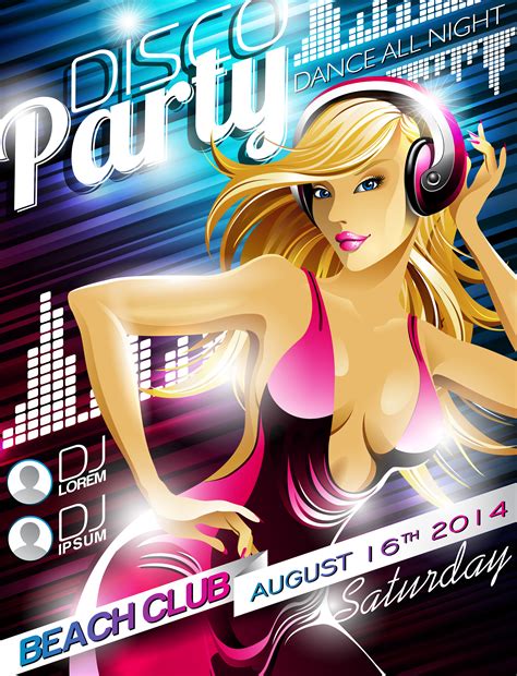 Vector Disco Party Flyer Design With Sexy Girl And Headphone 304819