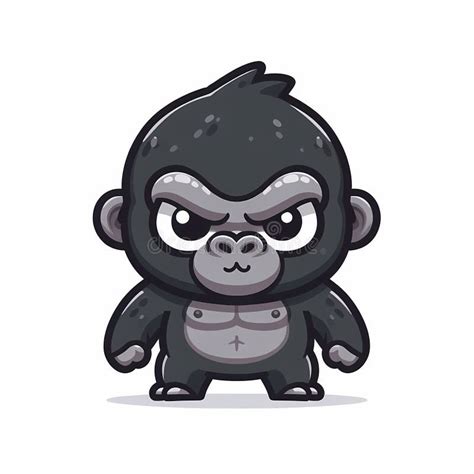 Cute Chibi Gorilla Illustration In Flat Style On White Background Stock
