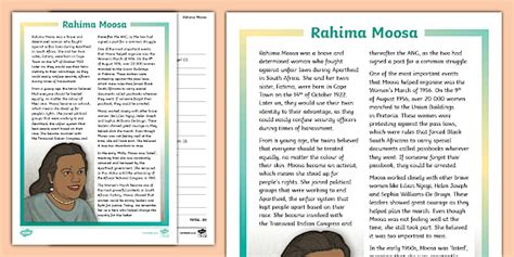 Reading Comprehension Rahima Moosa Teacher Made Twinkl