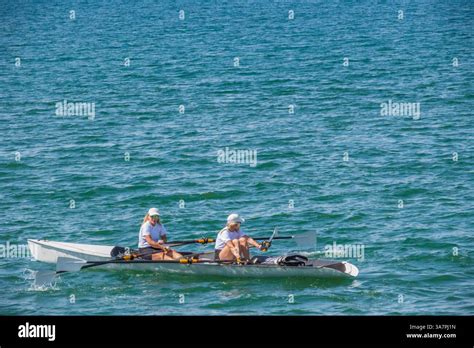 Double Scull Rowing Practice In Fethiye Two Individuals Are Practicing Double Scull Rowing On