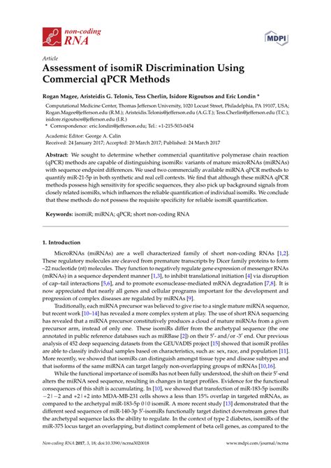 PDF Assessment Of IsomiR Discrimination Using Commercial QPCR Methods