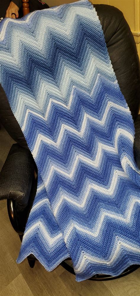 Handmade Crochet Chevron Ripple Afghan Blanket Throw 40x58 Etsy