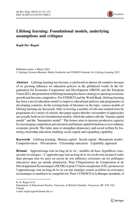 Pdf Lifelong Learning Foundational Models Underlying Assumptions And Critiques