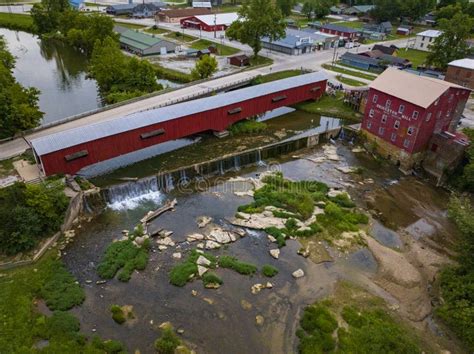 Aerial View Of Bridgeton Mill And Historic Covered Bridge South Of