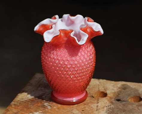 Vintage Fenton Hobnail Cased Glass Vase Etsy