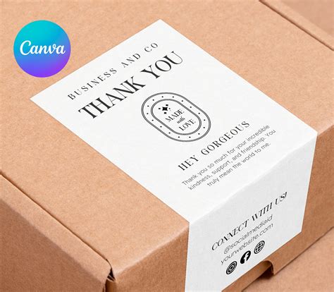 Thank You Box Label Template Canva Editable Shipping Label