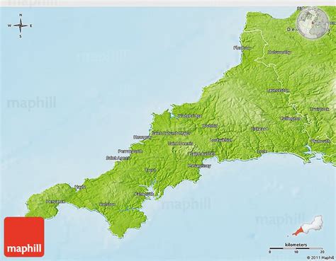Physical 3d Map Of Cornwall County