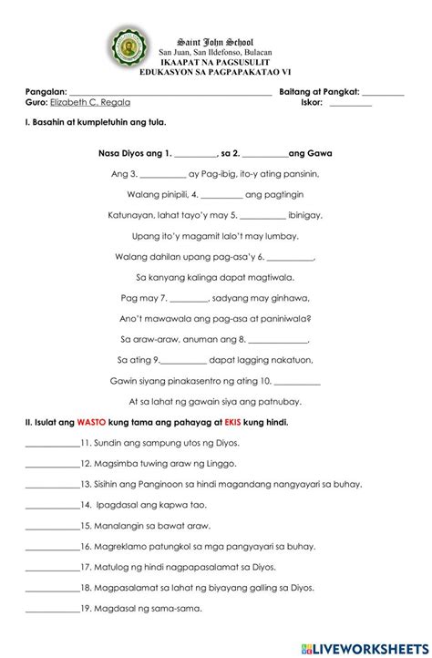 Fourth Periodic Test In Esp 6 Worksheet Artofit