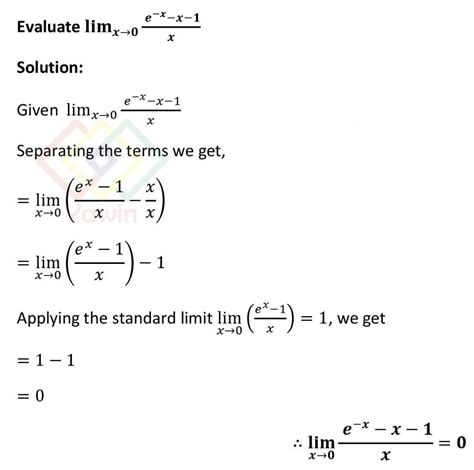 evaluate lim x 0 e x x 1 x yawin