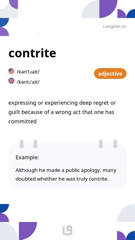 Definition And Meaning Of Contrite Picture Dictionary
