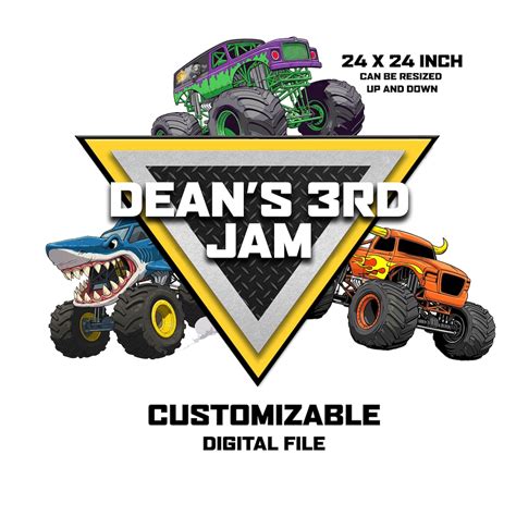 Monster Truck Custom Name Logo Png Resizable Birthday Party Bedroom