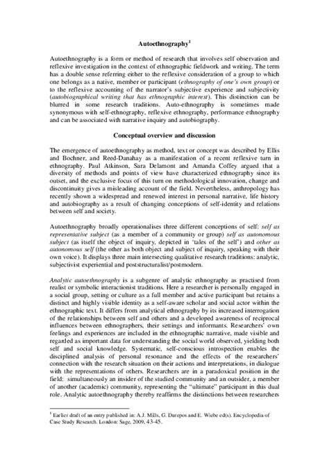 Pdf Autoethnography