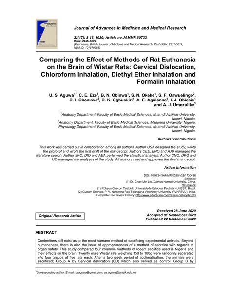 Pdf Comparing The Effect Of Methods Of Rat Euthanasia On The Brain Of