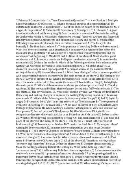 Lesson Plan For Composition Primary 5 Title 1st Term Examinations For