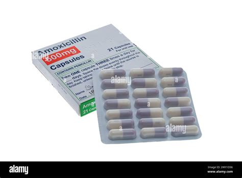 A Generic Box Of Amoxicillin An Antibiotic Medication With A Blister Pack Of Capsules White