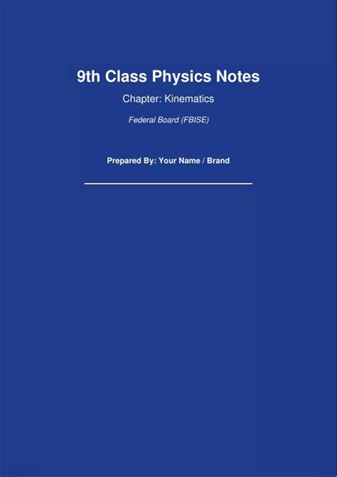 Summary 9th Class Physics Chapter Kinematics Fbise Handwritten
