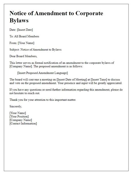 Letter Template For Corporate Bylaws Amendment Free Samples In Pdf Letterin