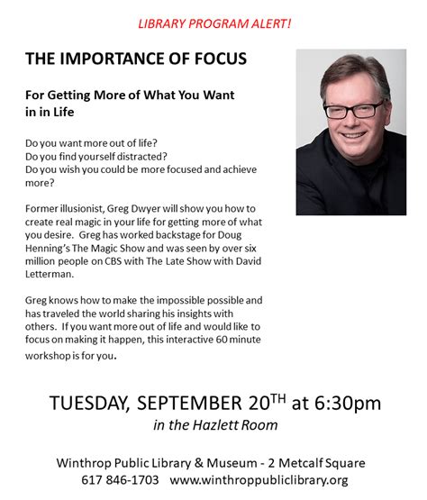 Dwyer Program Winthrop Public Library And Museum