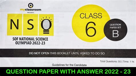 Class 6 Nso 2022 23 Level 1 Set B Question Paper With Answer Sof
