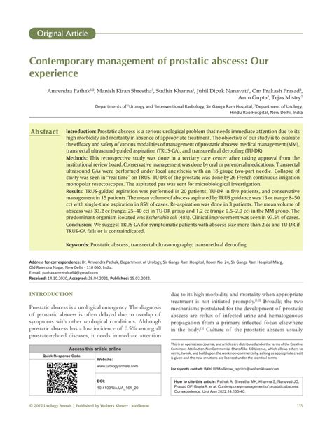 Pdf Contemporary Management Of Prostatic Abscess Our Experience