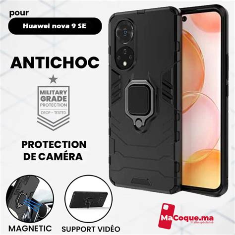 Coque Huawei Nova 9 Se Antichoc Ring Noir Etuipochette Magnétique