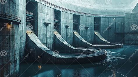 Massive Dam Structure With Intricate Piping And Water Flow Showcasing