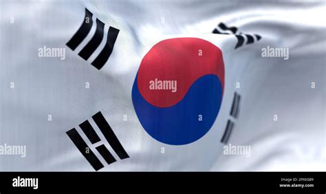 Close Up View Of The South Korea National Flag Waving The Flag Is A