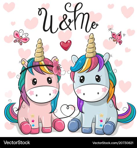 Two Cute Unicorns On A Hearts Background Vector Image
