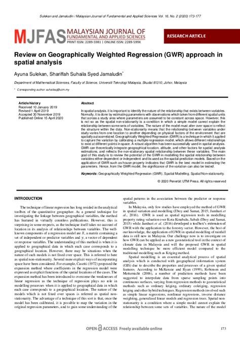 Pdf Review On Geographically Weighted Regression Gwr Approach In