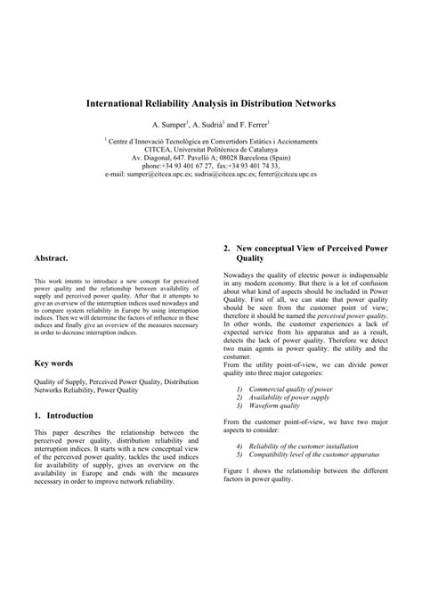 Pdf International Reliability Analysis In Distribution Networks
