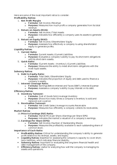 Ratios Notes On Ratio Here Are Some Of The Most Important Ratios To Consider Profitability