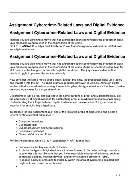 Assignment Cybercrime Related Laws And Digital Evidence Pdf