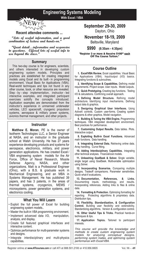 Ati Courses Professional Development Short Course Engineering Systems Modeling With Excel V B A