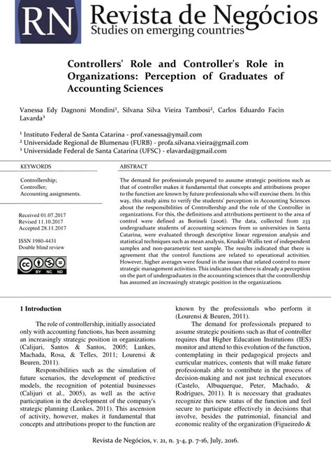 Pdf Controllers Role And Controllers Role In Organizations