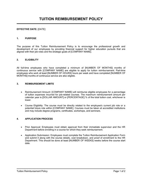 Tuition Reimbursement Policy Template Bib